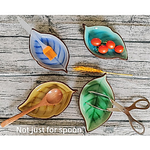 Ceramic Spoon Rest for Stove Top, Ice Cracks Leaf Cute Spoon Rest for Kitchen Counter, Cooking Spoon Holder for Kitchen Counter, Utensil Rest Spatula Rest Ladle Holder Tong Rest, 1 PC (A, Lake Blue)