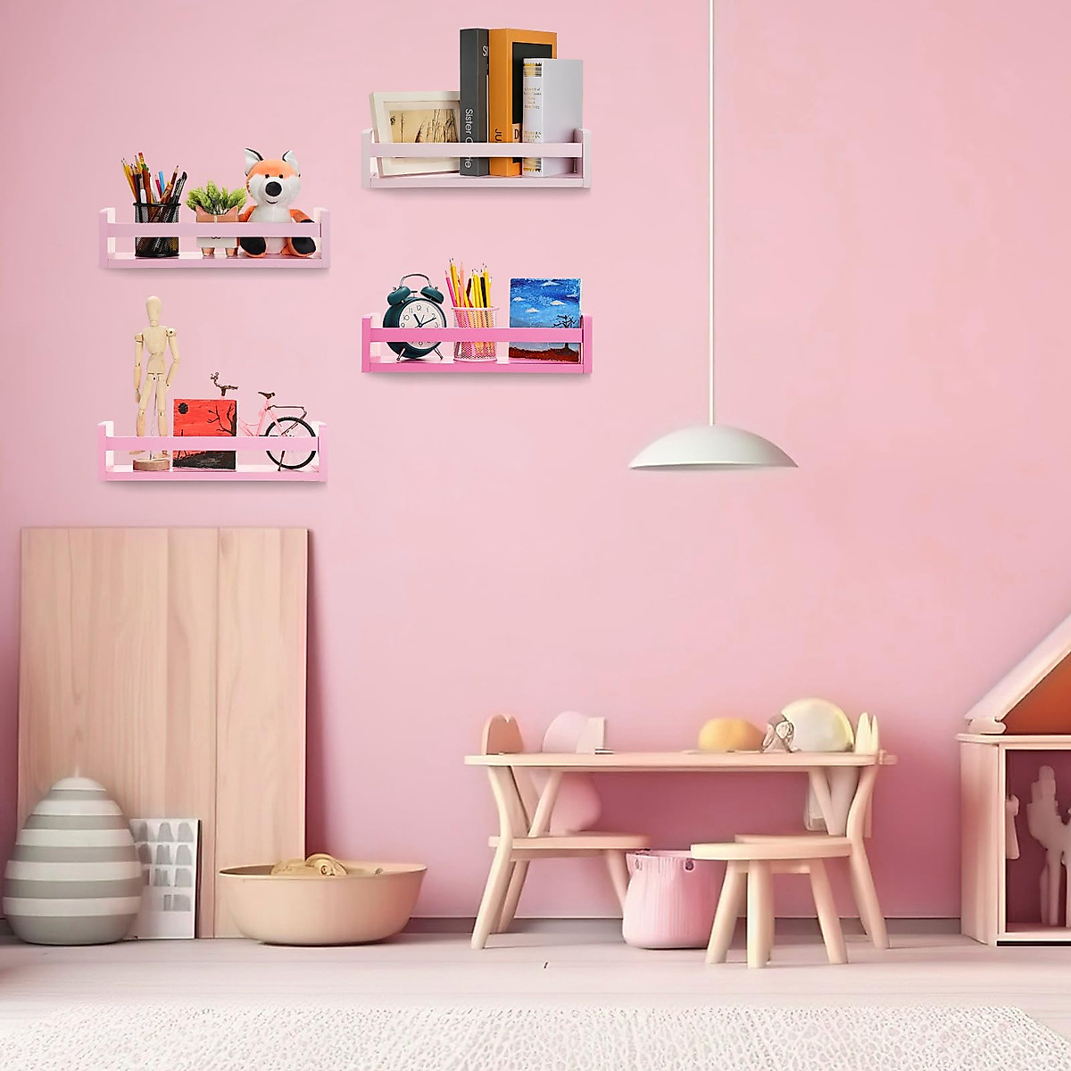 Set of 4 Nursery Book Shelves Floating Bookshelves Nursery Shelves for Wall Book Shelf Organizer Bathroom Storage Rack for Wall Decor(16 in,Gradient Pink)