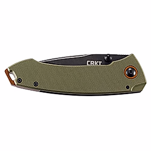 COLUMBIA RIVER KNIFE & TOOL Tuna EDC Pocket Knife: Everyday Carry Utility Folder, Plain Edge Drop Point Blade with Frame Lock, Thumbstud Open, Black Stonewash Finish, Olive Green Handle 2520