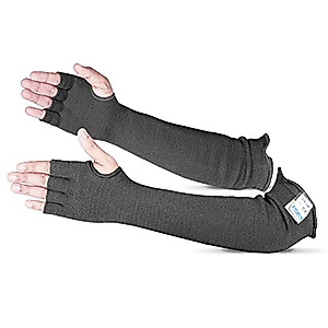BSV Kevlar Cut, Scratch, Stab, Bite, Heat Resistant Mechanic Arm Protection Sleeves with Finger Opening -Unisex- 18 Inches, Black,1 Pair