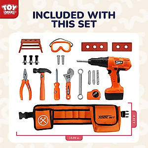 TOY Life Kids Tool Set with Kids Tool Belt & Toy Drill, Toddler Tool Set for Kids Pretend Play, Toy Tools Construction Tools Halloween Tool Costume Kids Tool Kit for Boys Girls 3 4 5 6 7 8 Years Old