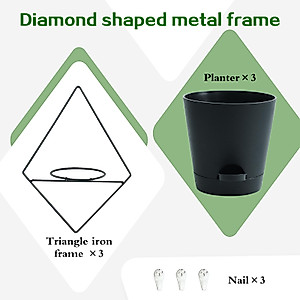 Koalaime 3 Sets of Wall Planters for Indoor Plants, Hanging Wall Planter with Black Metal Holder, Geometric Self Watering Wall Flower Pots, Wall Mounted Succulent Planter, 5" Black Plant Pot