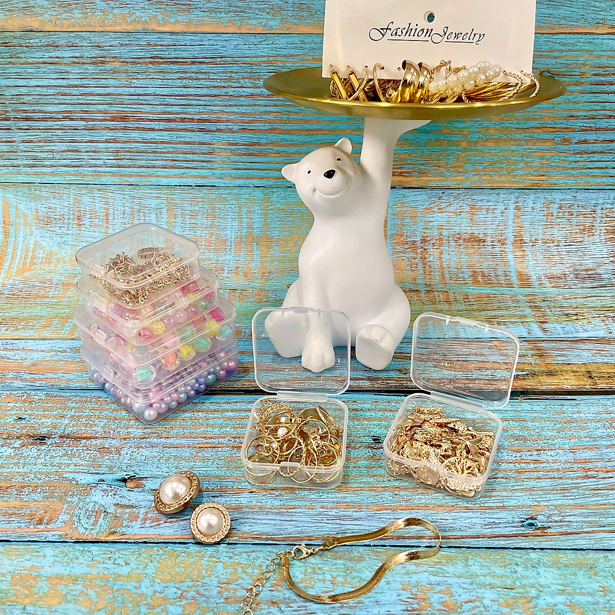 Oarolloy 16 Pieces Small Plastic Containers with Lids 4 Mixed Sizes Clear Empty Storage Boxes for Small Items, Craft Projects