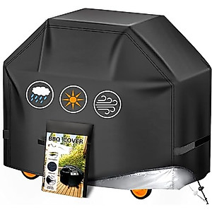 Aoretic Grill Cover, 44inch BBQ Gas Grill Cover for Outdoor Grill, Charbroil Grill Cover Barbecue Waterproof, Anti-UV with Hook-and-Loop and Hem Rope for Weber Char-Broil Monument, Dyna-glo Nexgrill
