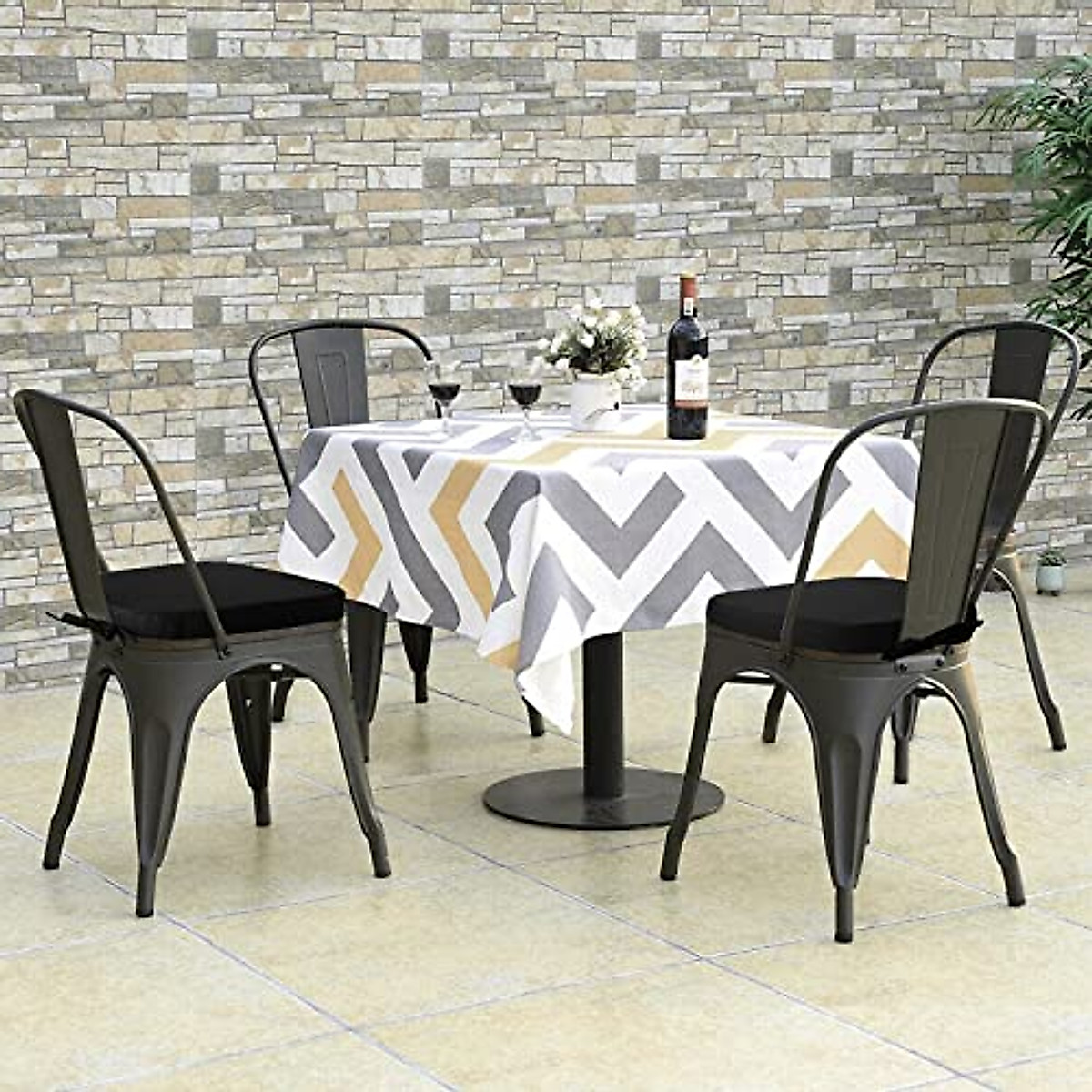 GUEGLSA Outdoor Metal Chair Seat Cushions 14x14 inch, Waterproof Non Slip Dining Chair Pad with Ties, U Shaped Metal Chair Cushion for Patio Home Kitchen Dining Chair, Set of 2, Black