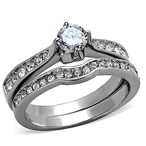 Marimor Jewelry .75 Carat Cubic Zirconia Stainless Steel 316 Wedding Ring Set Women's Size 10