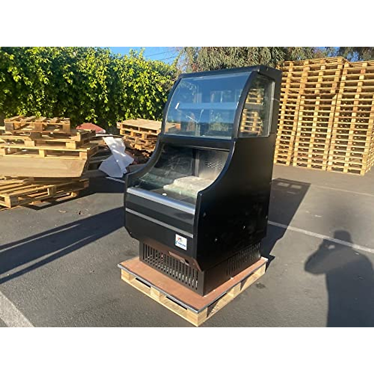 Commercial Refrigerator Open Air Dual Service Curved Top Glass Display Merchandiser 27" Black Coffee Shop NSF Showcase Cooler STP-2834