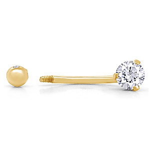 AFFY Round Shape Sparkling White Cubic Zirconia Internally Threaded Belly Button Navel Ring in 14K Yellow Gold Over Sterling Silver