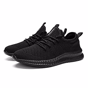 FUJEAK Women Walking Shoes Athletic Casual Road Running Breathable Fashion Sneakers Gym Tennis Lace Up Comfortable Lightweight Shoes A Black