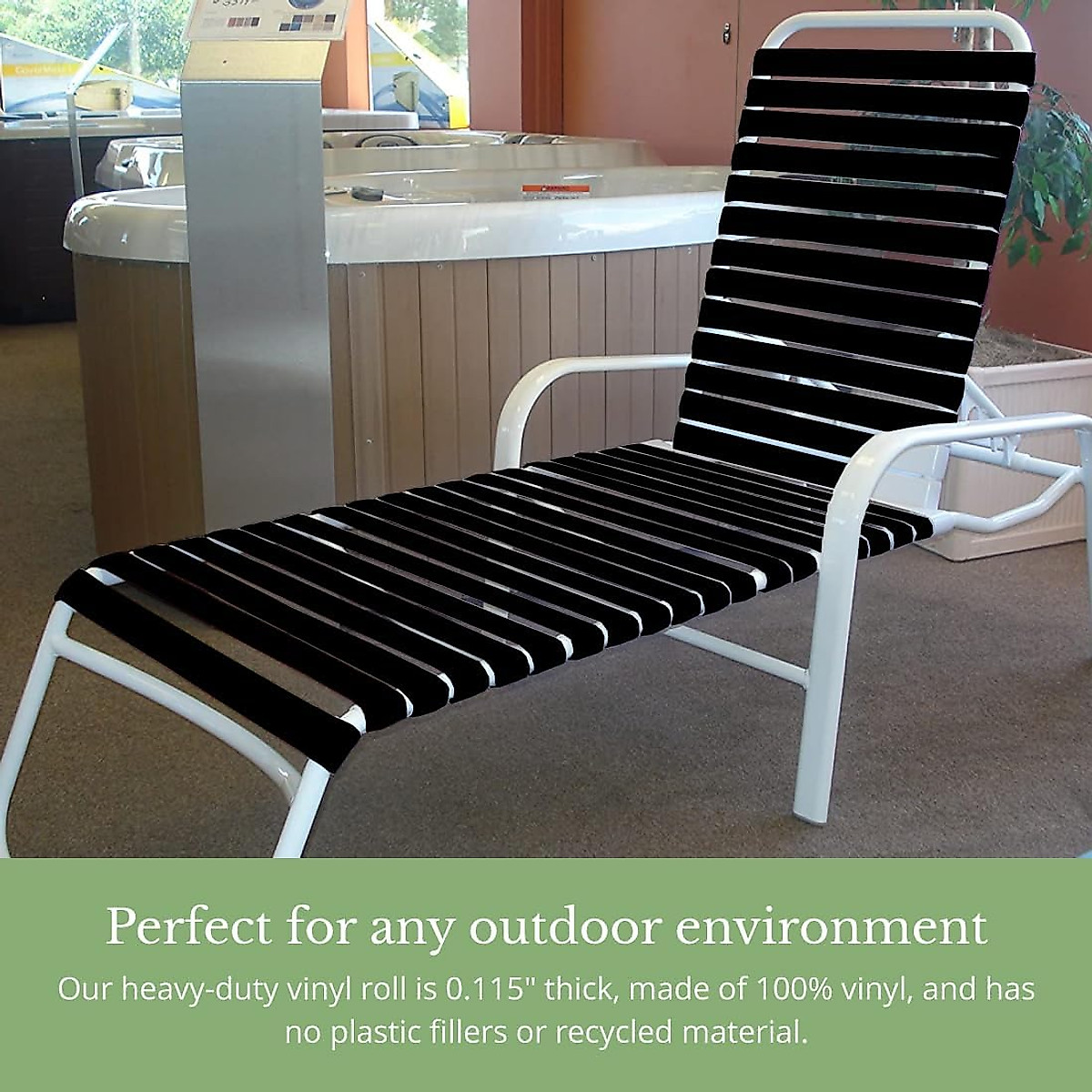 1.5" Wide x 20' Roll Vinyl Strap for Patio Chairs, Lawn Furniture, and Deck Chairs, Make Your Own Replacement Straps, Plus 20 Free Fasteners, (Black)