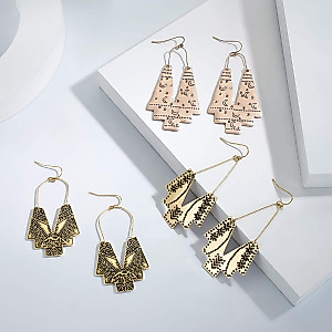 Zealmer Gold Geometric Earrings Statement Vintage Boho Ethnic Earrings Hollow Out Fan Shape Dangle Drop Earrings for Women Birthday Christmas Valentines Day Gift