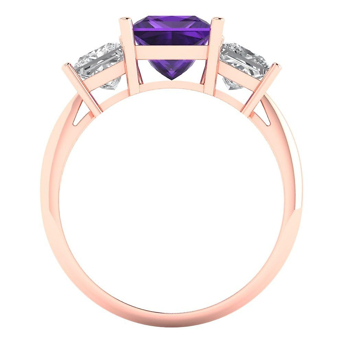 Clara Pucci 3.0 ct Princess Cut 3 Stone Solitaire Natural Amethyst gemstone Designer Anniversary Bridal Engagement Ring 14k Rose Gold
