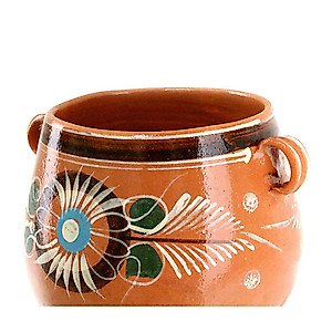 Thaweesuk Shop New Olla De Barro Frijolera w/Lid 3.5 Quarts Canterito Cazuela Traditional Floral of Set
