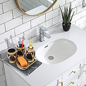 LUANT 4 Pieces Bathroom Accessory Set Including Tumbler, Toothbrush Holder, Soap Dish and Soap Dispenser, Black with Gold