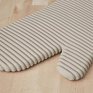 KitchenAid Ribbed Soft Silicone Oven Mitt Set, 7"x13", Milkshake 2 Count & Ribbed Soft Silicone Water Resistant Pot Holder Set, Milkshake , 2 Piece Set
