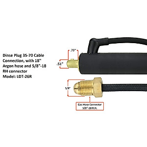 26FV Series - 200 Amp - Air Cooled - Flexible Head TIG Torch with Valve - 25 feet 1-Piece SÜA®Flex Cable - Dinse 35-70 Connector