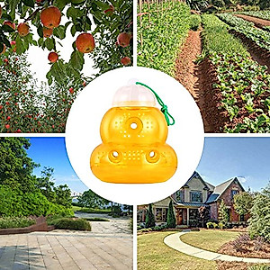 WUHOSTAM 2 Pack Yellow Plastic Wasp Trap Groud Shape for Outdoor Hanging