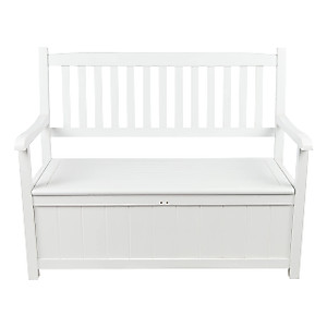 Shine Company Ashton Outdoor 2 Person Large Wooden Patio Storage Bench – White