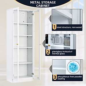 Alvisyd Metal Curio Cabinets with Acrylic Doors, 2 Door Cabinet 31.5 Wide Large Storage Bookcase with Adjustable Shelves, Glass Front Display Cabinet White Organizer 5 Tier for Home Office Craft