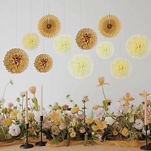 Envibe Boho Party Decor, Paper Pom Poms for Bridal Shower, Wedding, Baby Shower, Engagement Party, Boho Birthday Decorations, 32 Pcs Paper Flowers Decorations for Party.