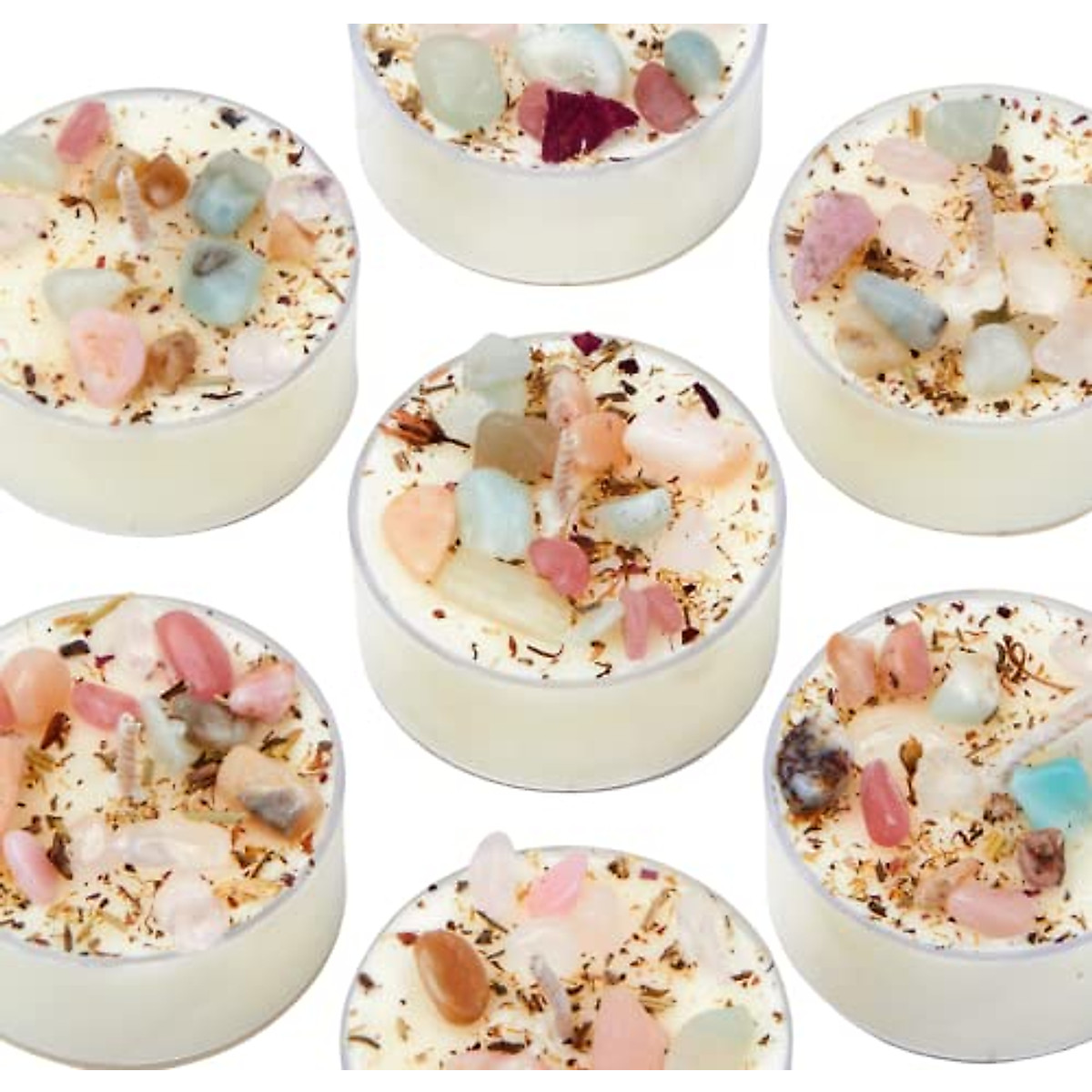 Self Love Candle by New Moon Beginnings - Negative Energy Cleansing - Handmade Aromatherapy Soy Candle - Dried Flower, Herb, & Crystal Candle - Set of 6 Tealights