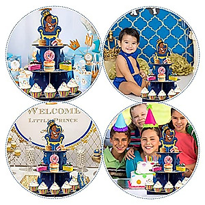Haooryx Royal Prince Cupcake Stand Decorations 3 Tier African American Little Prince Cupcake Tower Cardboard Black Boys Crown Castle Dessert Holder for Boy Birthday Party Baby Shower Supplies