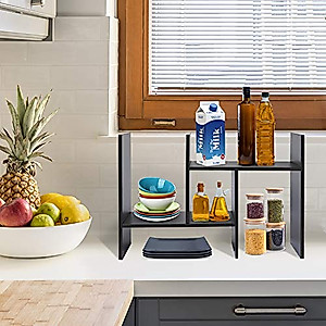 Hossejoy Adjustable Desktop Bookshelf Office Organizer Desk Storage Organizer Display Shelf Rack, Counter Top Bookcase, Black