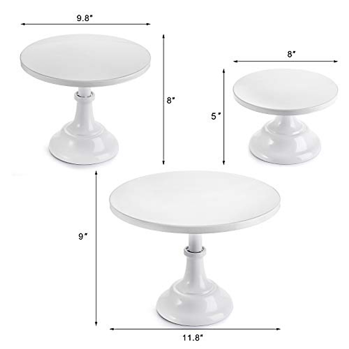 Yarlung Set of 3 Metal Cake Stands, 8/10/12 Inch Pillar Style Cupcake Display Stands Dessert Trays Pie Plates for Wedding, Party, Birthday, Gatherings, White