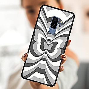 zaztify Phone Case for Samsung Galaxy S9 Plus, Grey Butterfly Tunnel Center Coffee Latte Valentine Color Block Cute Pattern Shockproof Protective Anti-Slip Slim Soft Cover Shell