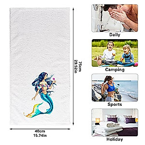 ALAZA Beautiful Mermaid Towels 100% Cotton Hand Towel for Bathroom 16 x 30 inch, Absorbent Soft & Skin-Friendly, 1 Piece