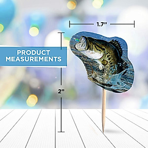 Havercamp 24 Count Bass Party Picks | Gone Fishin' Party Collection for Birthday, Retirement, Fishing Tournament