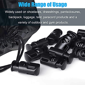 AQRINGO Plastic Cord Locks Upgraded Single Hole Spring Toggle Stopper Cord Stops Fastener Toggles for Shoelaces, Drawstrings, Paracord, Bags, Clothing, and More (10Pcs, Black)