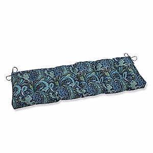 Pillow Perfect Paisley Indoor/Outdoor Sofa Setee Bench Swing Cushion with Ties, Tufted, Weather, and Fade Resistant, 18" x 56", Blue/Green Pretty,