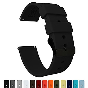 BARTON WATCH BANDS 20mm Black Soft Silicone Quick Release - Black Buckle