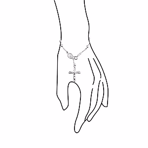 Bling Jewelry Religious Jesus Crucifix Infinity Cross Virgin Mary Rosary Prayer Beads .925 Sterling Silver Bracelet For Women Communion 3MM Bead 7 Inch