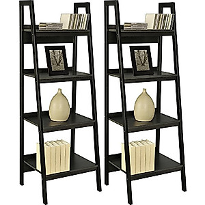 Ameriwood Home Lawrence 4 Shelf Ladder Bookcase Bundle, Black