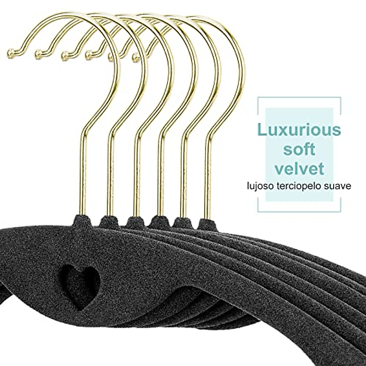 Velvet Clothes Hangers, ESEOE 50 Pack No Shoulder Bumps Suit Hangers with Swivel Hook, Ultra Thin Space Saving, Wide for Coat, Sweaters, Jackets, Shirt, Pants, Dresses (Dark Grey with Gold Hook)