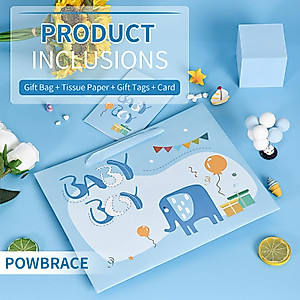 Powbrace Baby Boy Gift Bag with Tissue Paper and Greeting Card for Birthday,Party,Baby Gift Bag,13" Gift Bags Medium size(1-PCS Blue Animals, Happy Birthday)