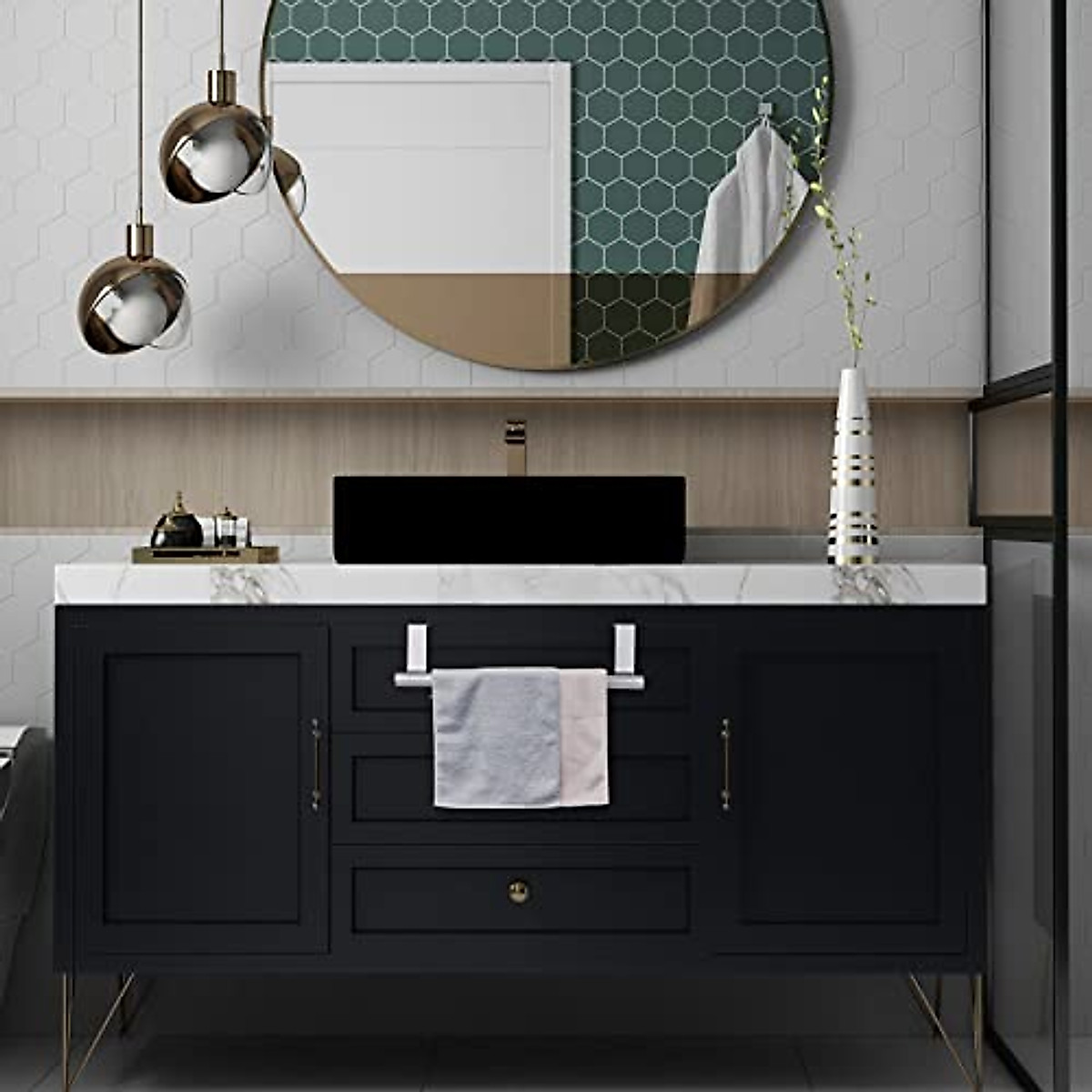 Stainless Steel Over The Door Towel Rack-Towel Holder Hang on Cabinet or Door for Kitchen, Bathroom, Laundry，Office -Holds Hanging Towels, Hand Towels,Dish Towel- 2 Pack (Silver)