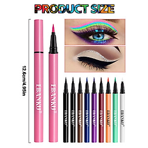 EBANKU 9 PCS UV Glow Neon Matte Liquid Eyeliner Set with 1 PCS Lash Glue Colorful Long Lasting Eyeliner Pencil Halloween Christmas Eyes Makeup Kit