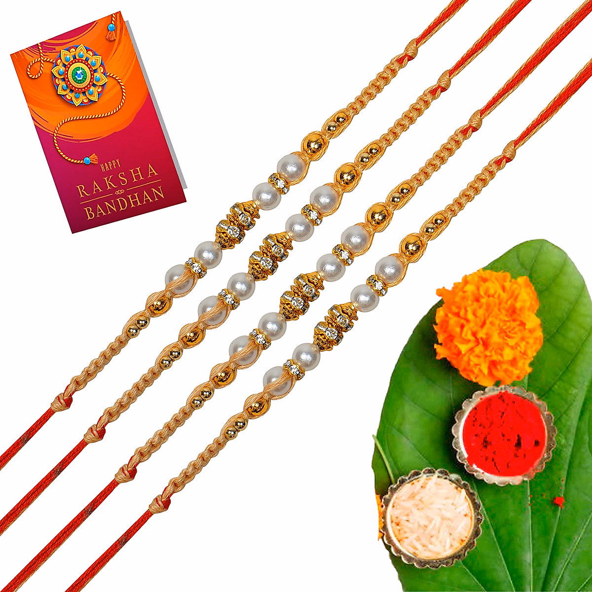 RAKHI MELA for Brother / bracelet Set of 4 Designer Raksha bandhan Rudraksha Indian Gift 393, multicolored, Free size (SID393)
