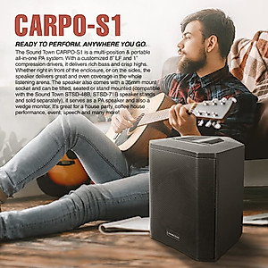 Sound Town Multi-Position All-in-one Powered PA System with 8" Woofer, TWS Bluetooth, Rechargeable Battery (CARPO-S1)