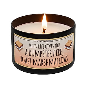 Moonlight Makers Fall Candle, When Life Gives You A Dumpster Fire Roast Marshmallows, Leaves Scented Handmade Candle, Natural Soy Wax Candle, 25 Hour Burn Time, 8oz Tin