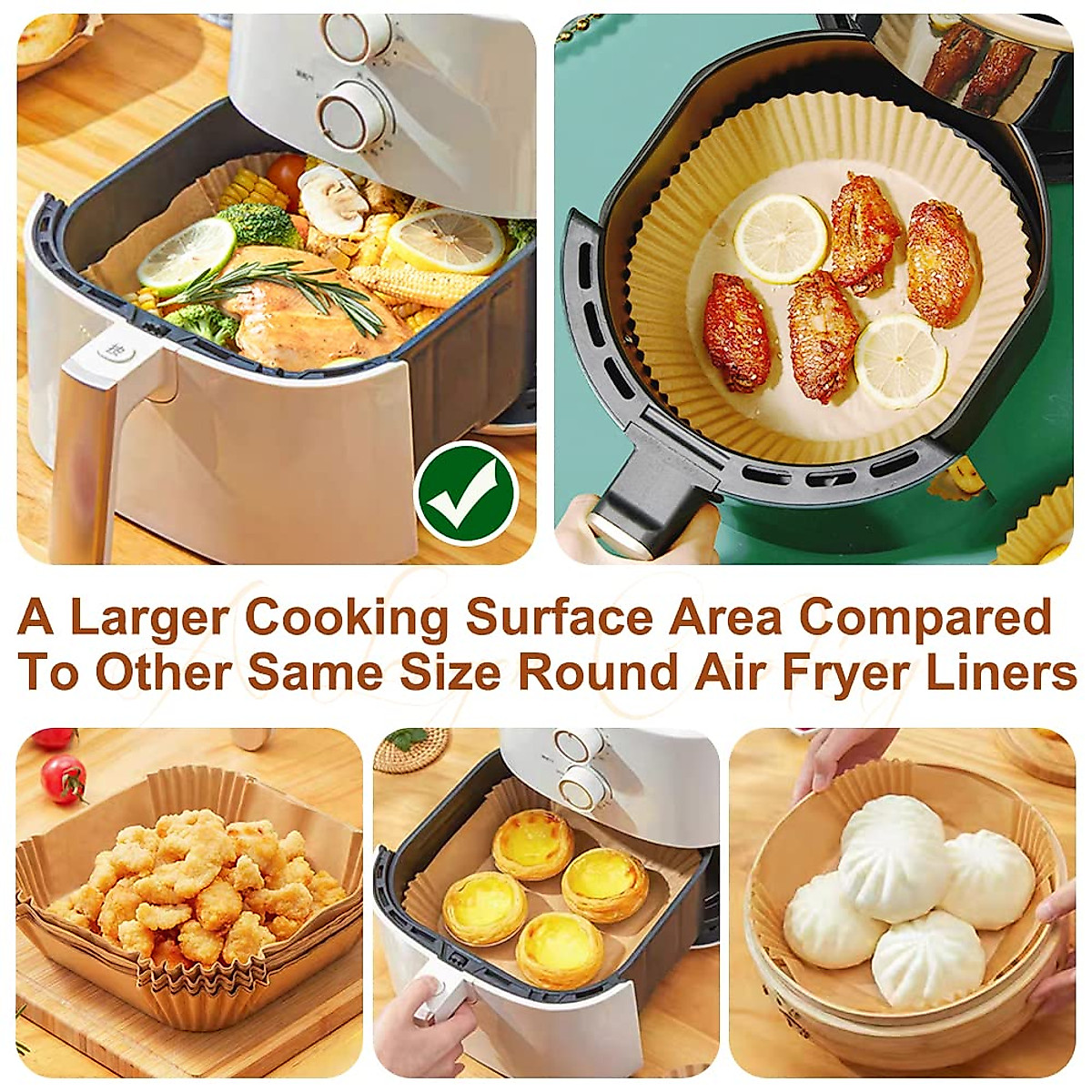 Air Fryer Disposable Paper Liner Square, 100PCS 6.5 inch Non-stick Air Fryer Liners, Baking Paper for Air Fryer Oil-proof, Water-proof, Food Grade Parchment for Baking Roasting Microwave