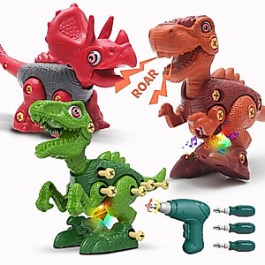 UNIWA Take Apart Dinosaur Toys, Dinosaur Toys with Dino Roar, STEM Construction Building Toys for Kids 3-5 5-7 with Electric Drill, Party Birthday Easter Gifts for 4 5 6 7 8 Year Old Boys Girls