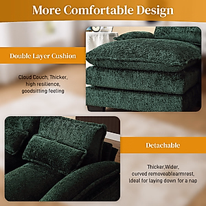 ONEMMLION U Shape Sectional Sofa Cloud Couch for Living Room, 110" Modern Chenille Comfy Modular Sofa, 4 Seat Upholstery Sofa Sleeper with Double Chaise & Memory Foam, Emerald Green