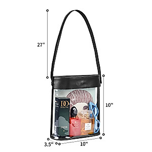 UEASE Clear Bucket Bag with Magnetic Buckle Closure Women PVC Shoulder Handbag for Stadium Approved (Black)