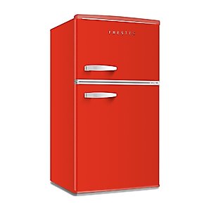 Frestec 3.1 CU' Retro Mini Fridge with Freezer,2-Door Compact Refrigerator,Small Refrigerator for Bedroom Dorm Office Apartment, Red (FR 302 RRED)