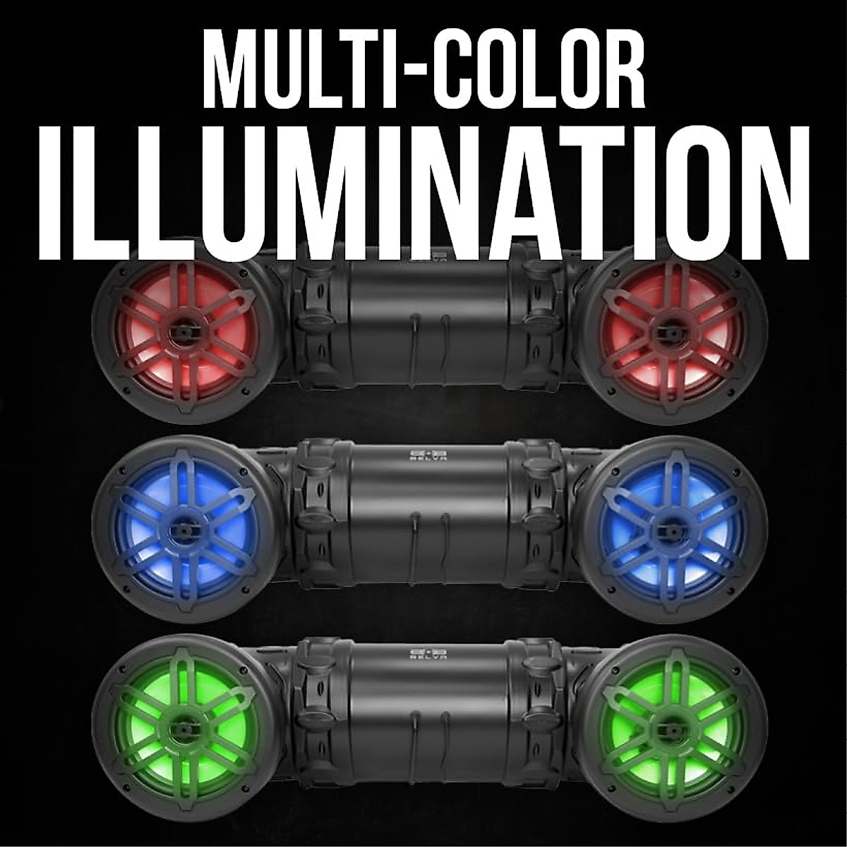 BELVA BPS6RGB UTV/ATV Weatherproof Sound System Dual 6.5” Speakers with 1” Tweeters, Built-in Amplifier, Bluetooth, Aux-in, Multi Color Illumination, Wireless Remote, Easy Installation