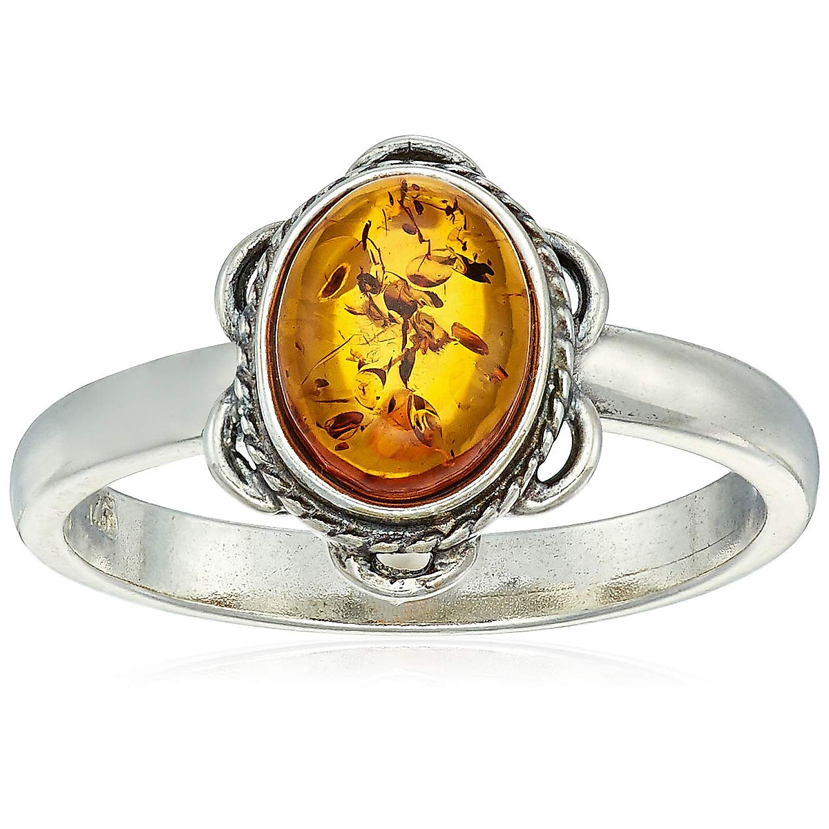 HolidayGiftShops Sterling Silver and Baltic Amber Adult Ring Brittany- Size 8